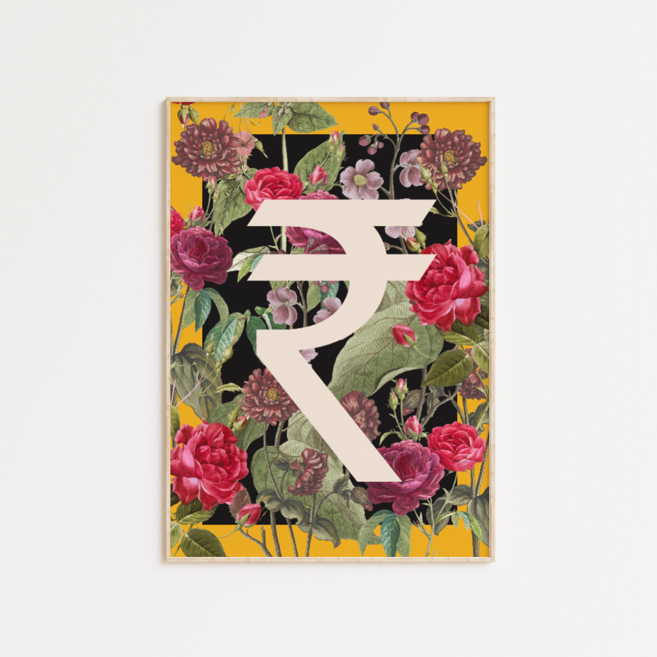 Floral Indian Rupee Poster Print | Desi Wall Decor | wordot.co – wordotco